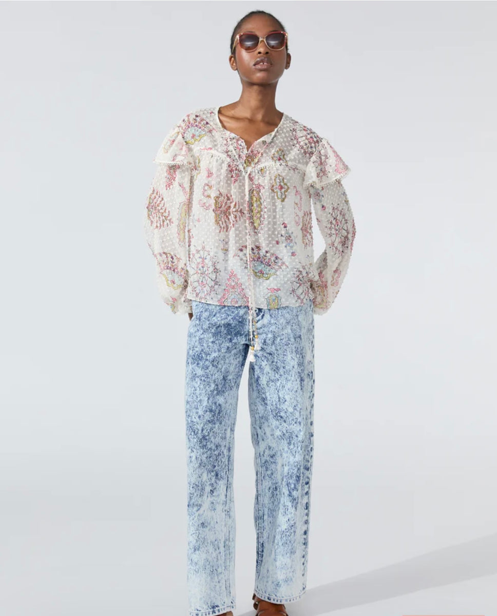 Hayley Menzies Dylan Ruffle Sleeve Blouse Oyster – Think Bubbles