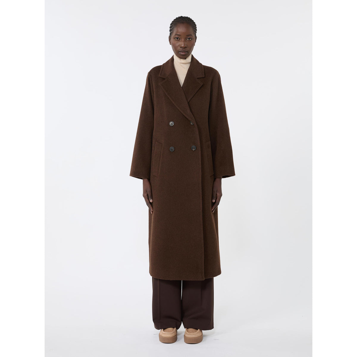 Max Mara Weekend ZUFOLO Chocolate Double-breasted coat in wool and alp ...
